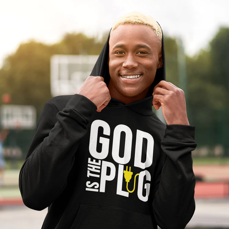 'God Is The Plug' Bold Typography with Vibrant Yellow Electric Plug ...