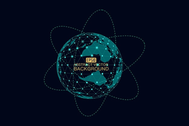 Glowing Planetary Network with Orbiting Particles and Geometric Shapes ...