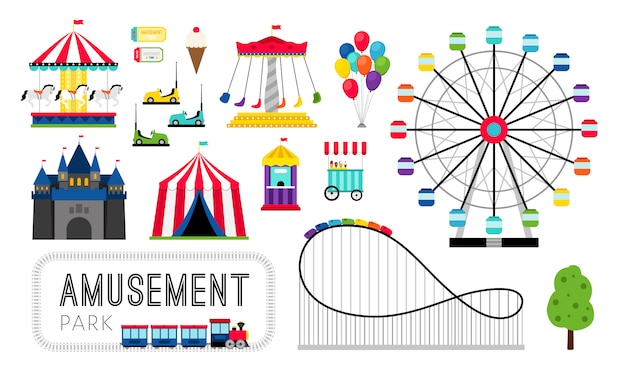 Vibrant Amusement Park Collection with Diverse Rides and Attractions | Jiffy Designs