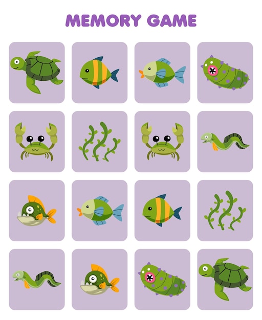 Vibrant Sea Creature Memory Matching Game | Jiffy Designs