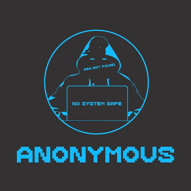 Cloaked Figure Holding 'No System Safe' Sign in Neon Blue | Jiffy Designs