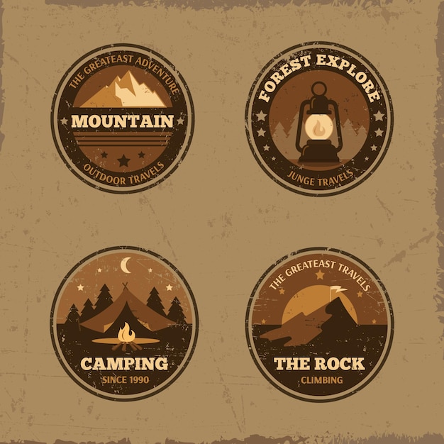 Vintage Outdoor Adventure Emblem Collection with Camping and Hiking ...