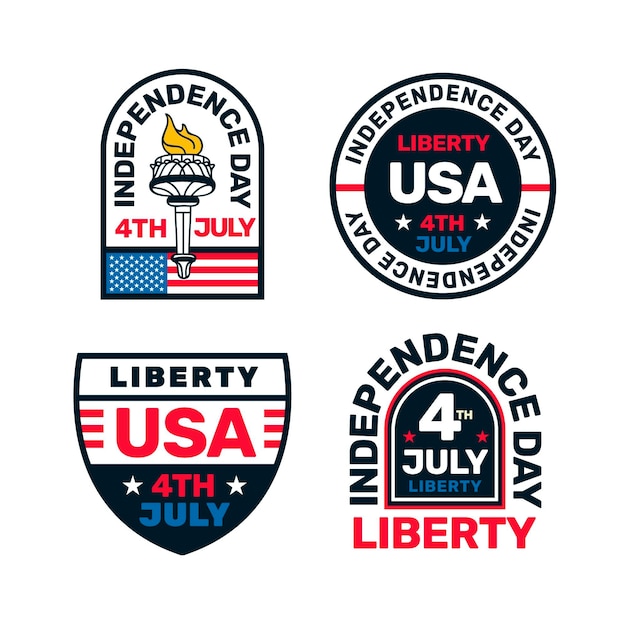 Patriotic 4th of July Emblem Collection with Liberty and Independence ...