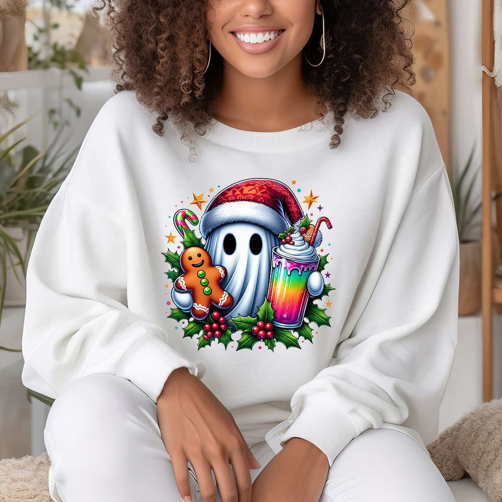 Festive Ghost with Holiday Friends Adorned in Vibrant Christmas Cheer ...
