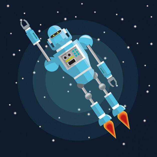 Retro-Futuristic Robot Astronaut Blasting Off Into Space | Jiffy Designs