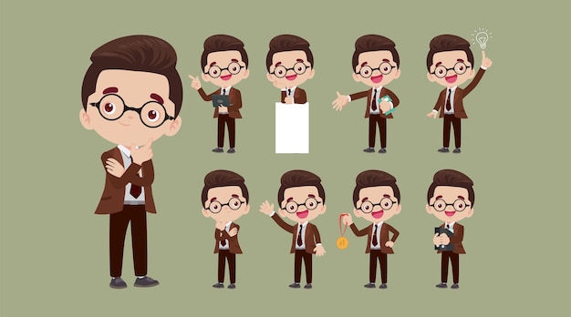 Charming Cartoon Businessmen in Formal Attire and Poses | Jiffy Designs