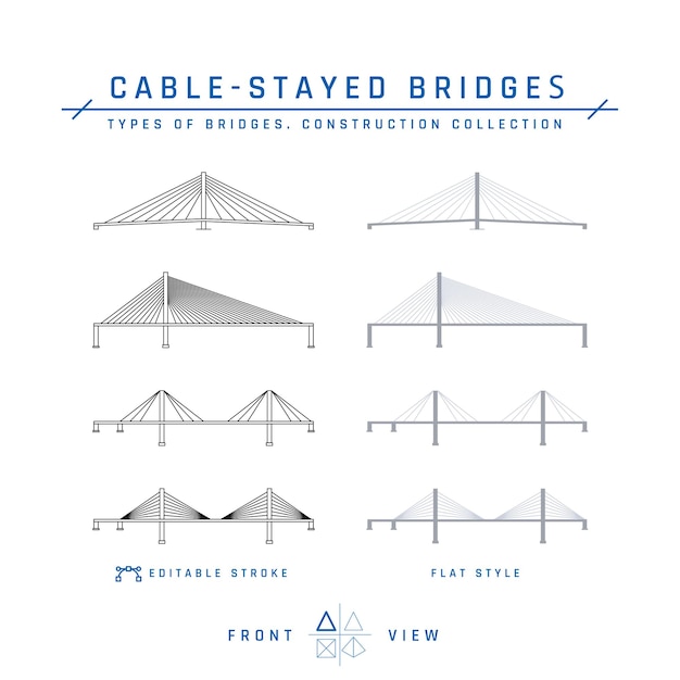 Diverse Cable-Stayed Bridge Designs in Technical Illustrations | Jiffy ...