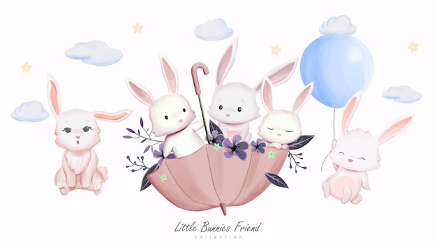Adorable Bunnies in a Whimsical Floral Umbrella Scene | Jiffy Designs