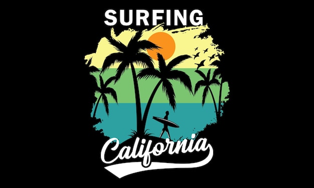 Vibrant Surfing Sunset in California with Palm Trees | Jiffy Designs