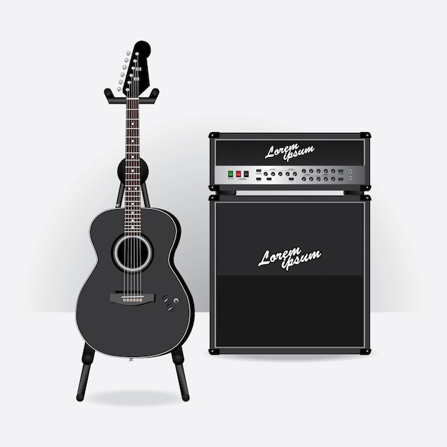 Black Electric Guitar and Amplifier with Vintage Aesthetic | Jiffy Designs