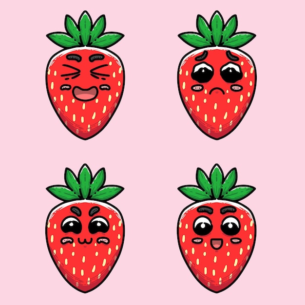 Adorable Strawberry Emoji Collection with Diverse Expressions | Jiffy ...