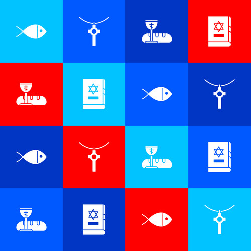 Set Christian Fish, Cross On Chain, First Communion Symbols And Jewish ...