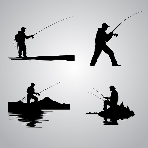 Captivating Silhouettes of Anglers Fishing in Diverse Outdoor Scenes ...