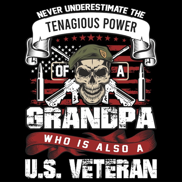 Powerful Skull Emblem of a Veteran Grandpa with Patriotic Symbols ...