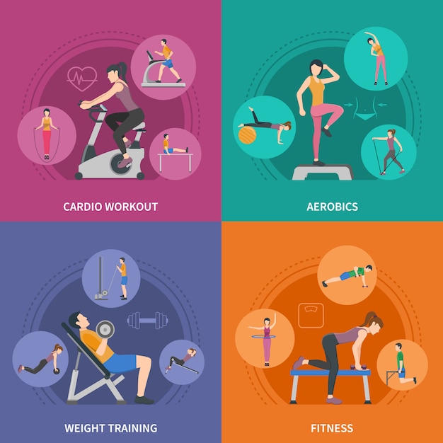 Vibrant Fitness Illustrations Showcasing Diverse Exercise Routines ...