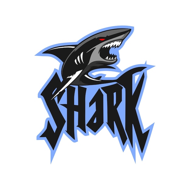 Fierce and Fearsome Shark Emblem in Bold Blue and Black | Jiffy Designs