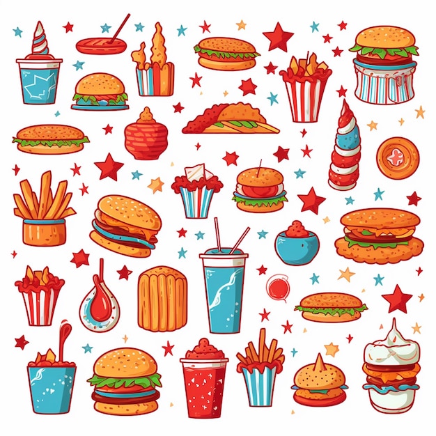 Vibrant Collection of Delectable Fast Food Icons and Symbols | Jiffy ...