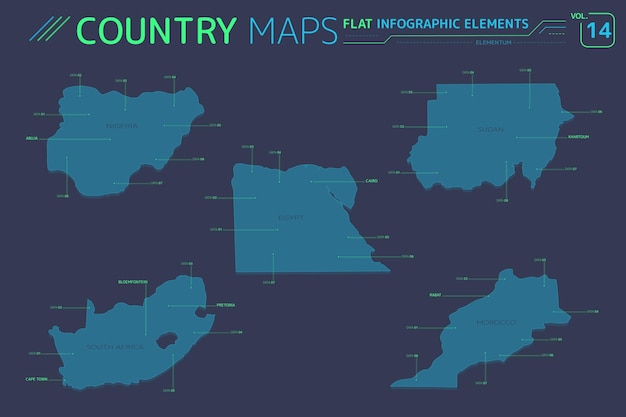 Detailed Silhouettes of Diverse Country Maps on Dark Background | Jiffy ...