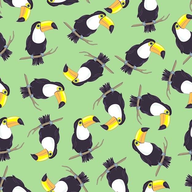 Vibrant Toucan Flock on Lush Green Background | Jiffy Designs