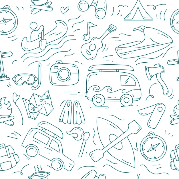 Vibrant Outdoor Adventure Doodles in Teal | Jiffy Designs