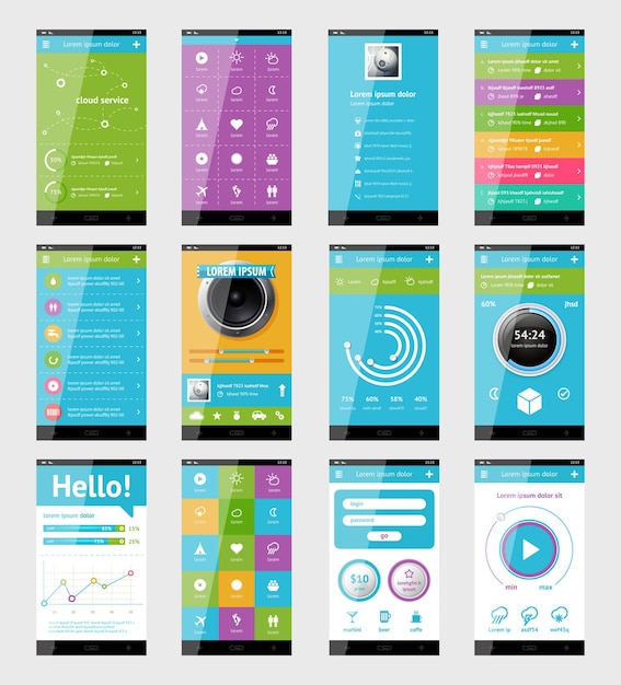 Vibrant Mobile App Interface with Colorful Icons and Infographics ...