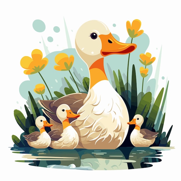 Charming Duck Family Amid Vibrant Floral Landscape | Jiffy Designs