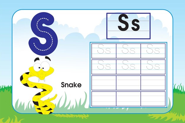 Vibrant Snake Slithers Through Grassy Field in Alphabet Worksheet ...