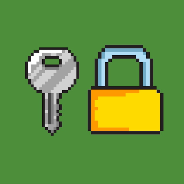 Retro Pixel Art Lock and Key on Green Background | Jiffy Designs