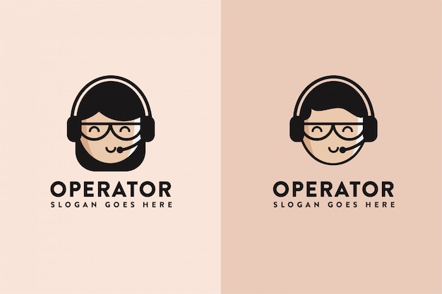 Smiling Operator with Headphones and Glasses Logo | Jiffy Designs