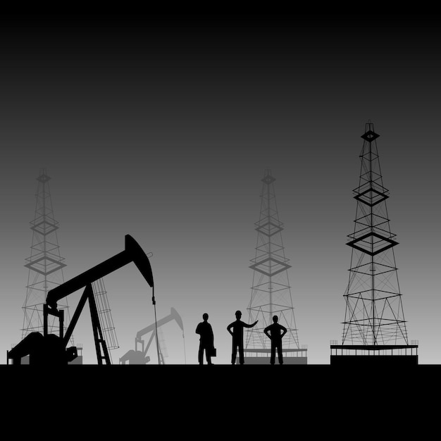 Silhouetted Oil Rig Skyline in Monochrome Tones | Jiffy Designs