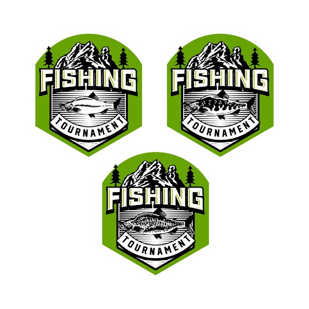Captivating Fishing Tournament Emblems with Majestic Mountain Backdrops ...