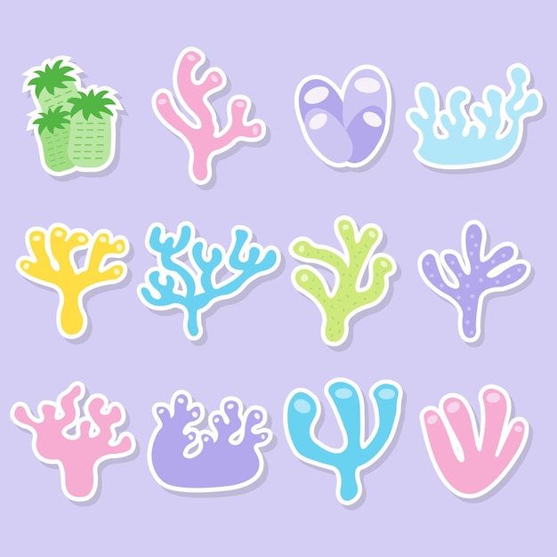 Vibrant Coral Reef Sticker Collection - Playful Ocean Icons | Jiffy Designs