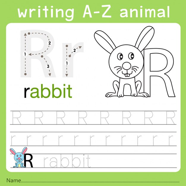 Illustrated Alphabet Tracing Worksheet with Cute Rabbit Drawing | Jiffy ...