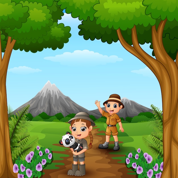 Adventurous Kids Exploring Nature's Wonders in Vibrant Illustration ...