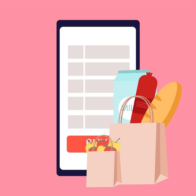 Colorful Grocery Bag and Smartphone Shopping List | Jiffy Designs