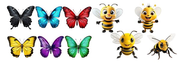 Vibrant Butterfly Swarm and Cheerful Buzzing Bees Illustration | Jiffy ...