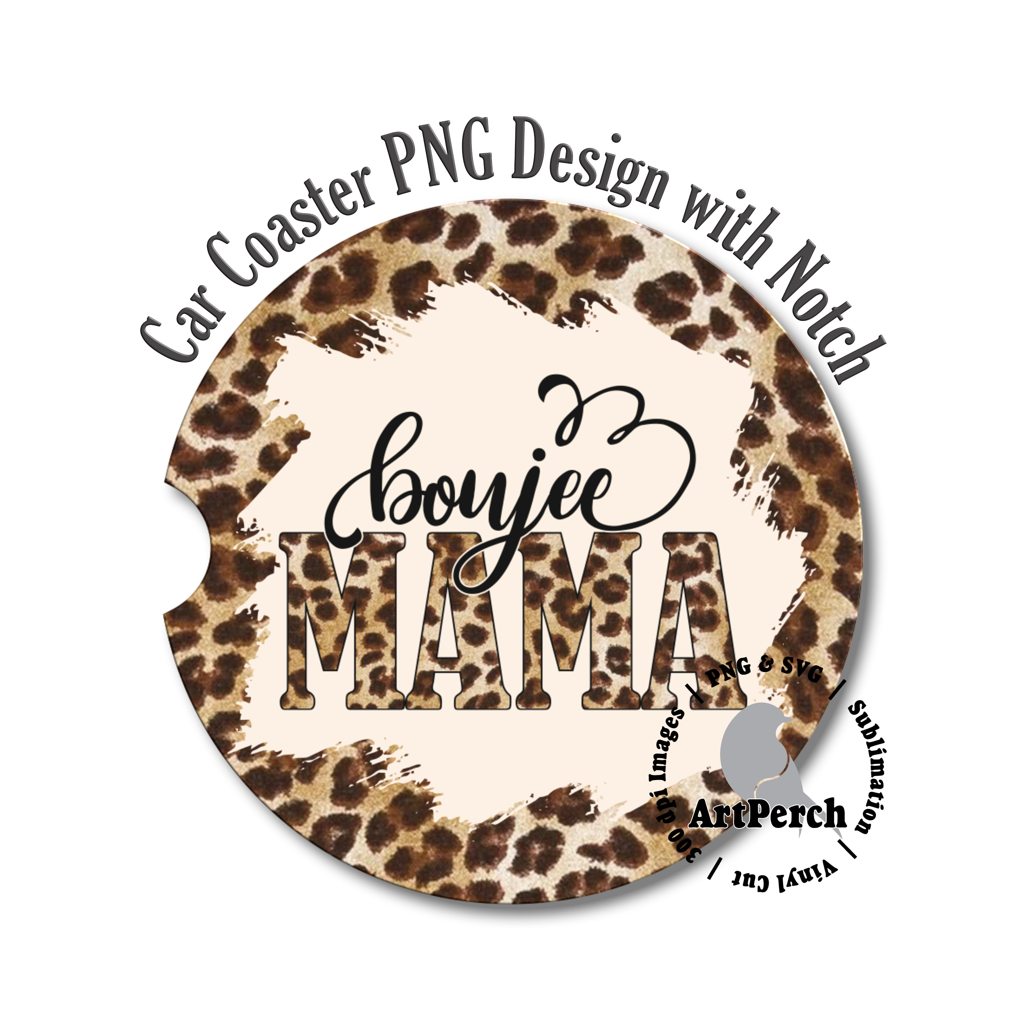'Boujee Mama' Leopard Print Circular Design with Stylish Calligraphy ...