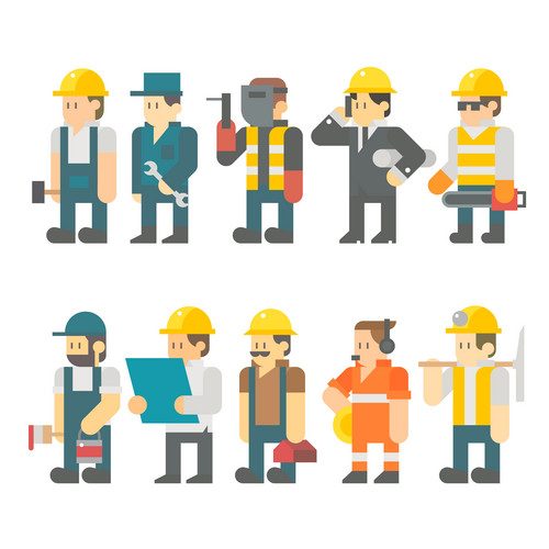 Flat Design Of Construction Worker Set | Jiffy Designs