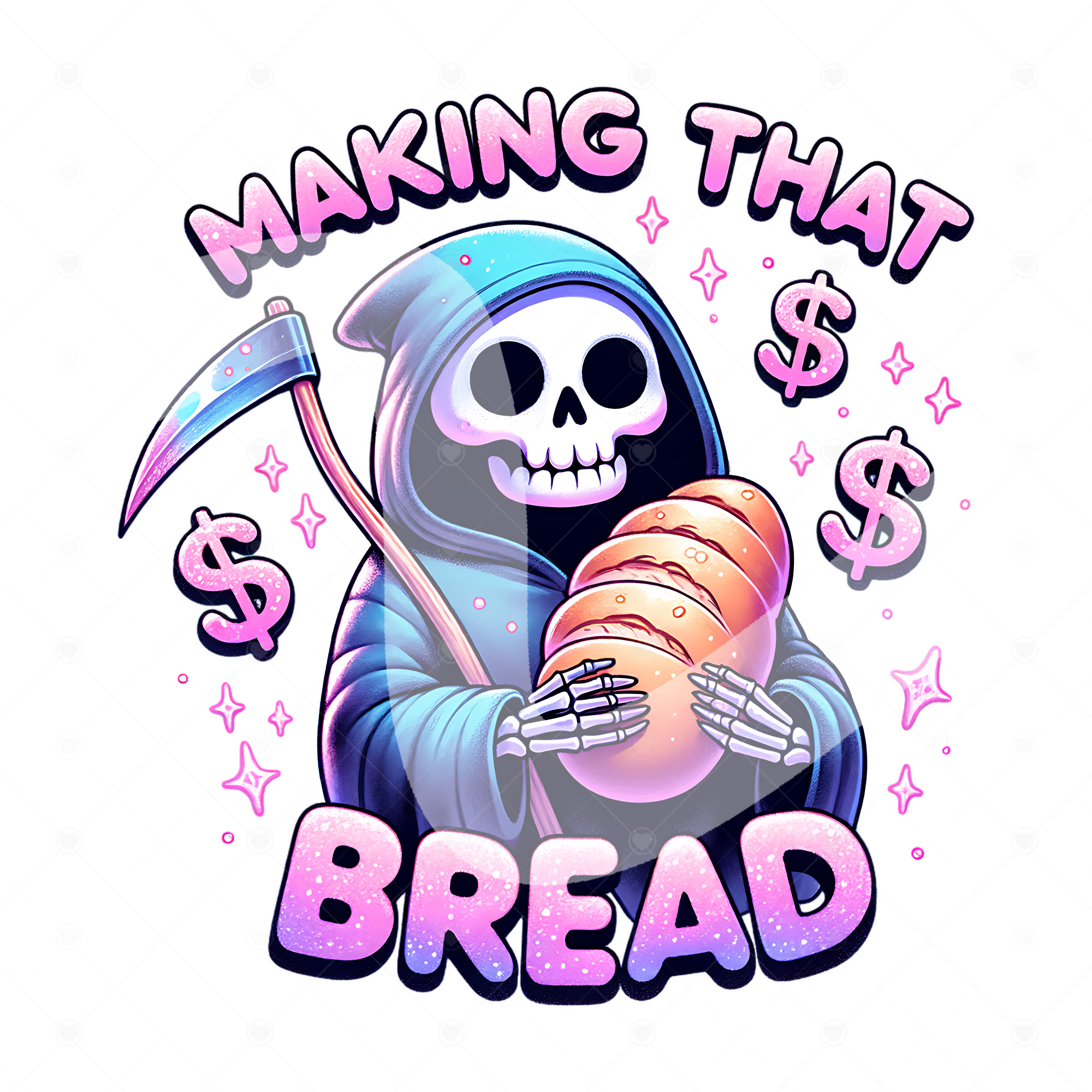 'Making That Bread' Featuring Grim Reaper in Vibrant Cartoon Style ...