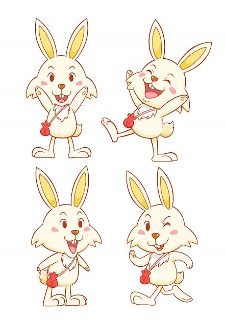 Cheerful Cartoon Rabbits with Rosy Cheeks and Carrot Accents | Jiffy ...