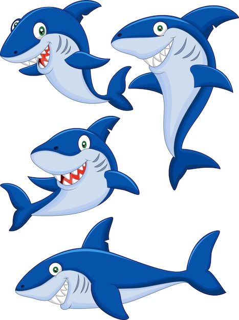 Vibrant Blue Shark Illustrations with Expressive Facial Features ...