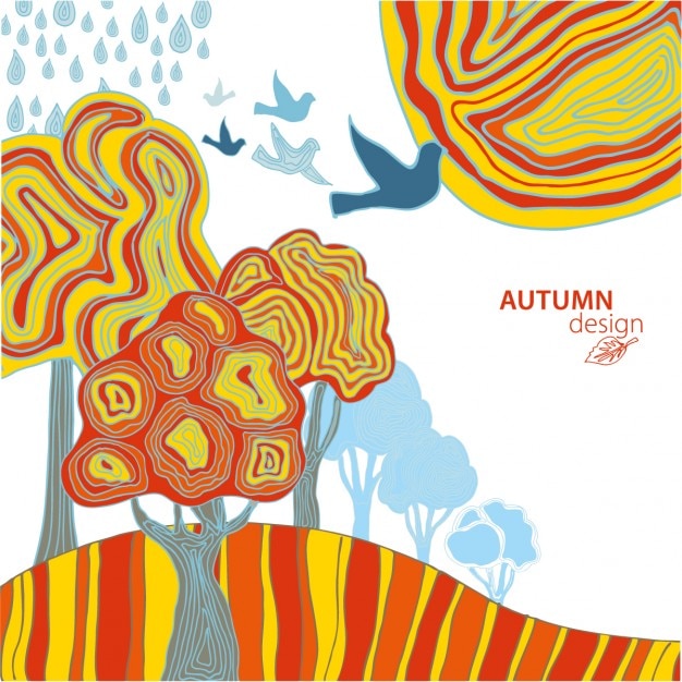 Vibrant Autumn Trees with Birds in Abstract Landscape Design | Jiffy ...