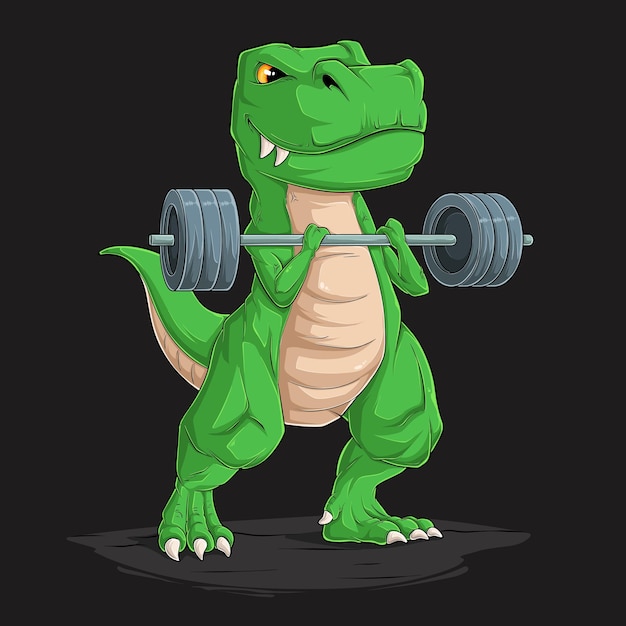 Determined Dinosaur Lifting Heavy Weights in Workout Pose | Jiffy Designs