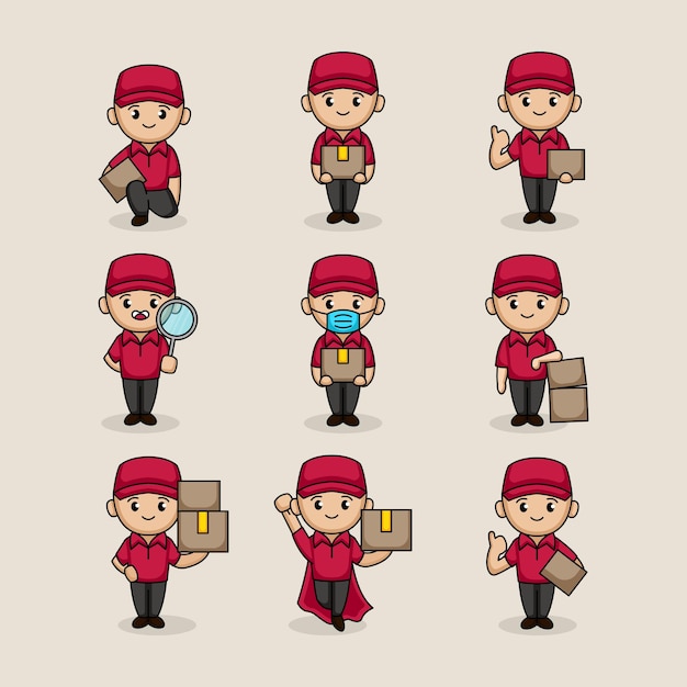 Hardworking Delivery Courier Characters in Uniform with Packages ...