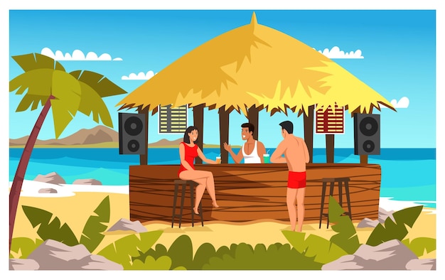 Vibrant Beach Bar Scene with Lively Patrons and Tropical Ambiance ...