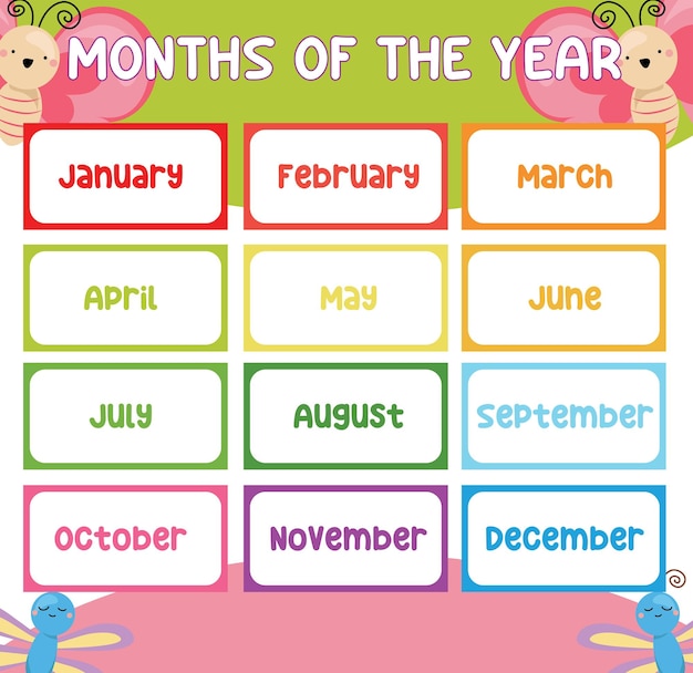 Colorful Months of the Year Calendar with Cute Illustrations | Jiffy ...