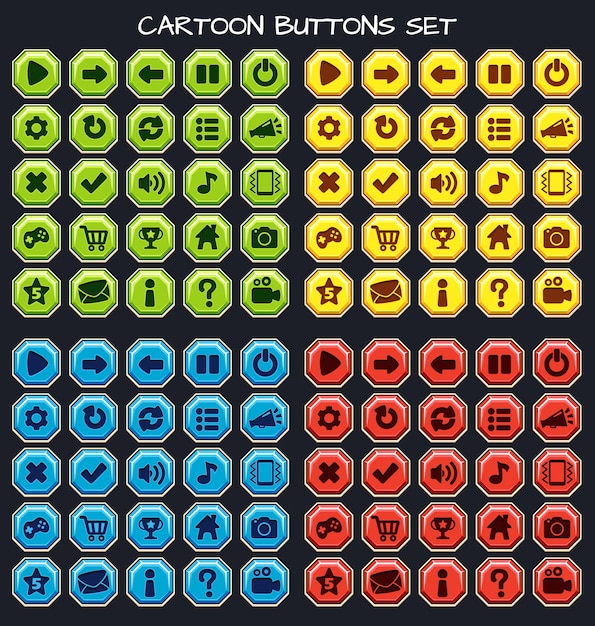 Vibrant Cartoon Button Collection: Diverse Icons for Versatile Applications | Jiffy Designs
