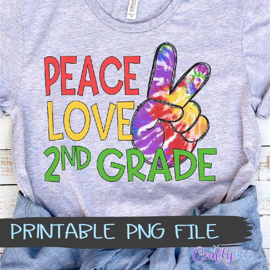 'Peace Love 2nd Grade' Vibrant Rainbow Peace Sign Hand | Jiffy Designs