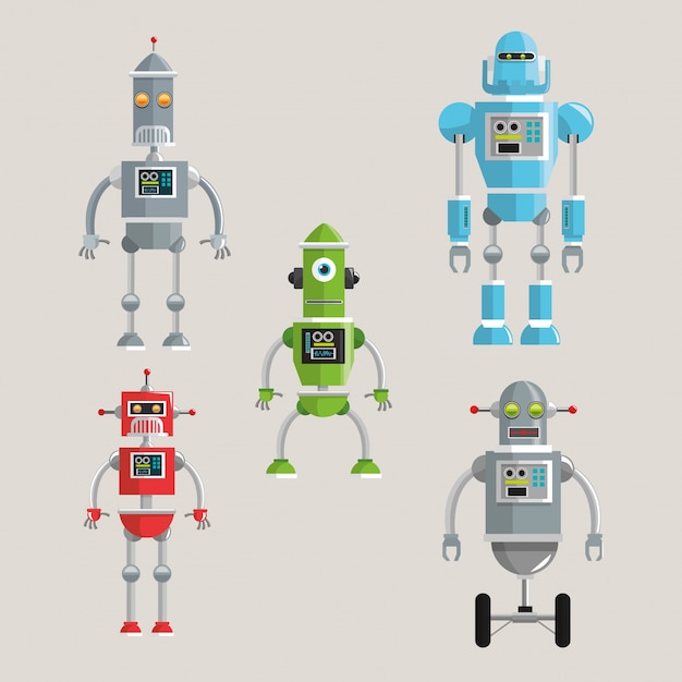 Vibrant Robot Character Illustrations with Diverse Color Schemes ...