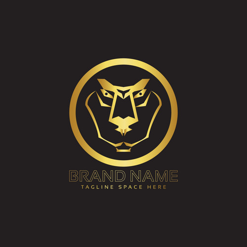 Gold Vector Tiger Head, Face For Retro Logos, Emblems, Badges, Labels ...